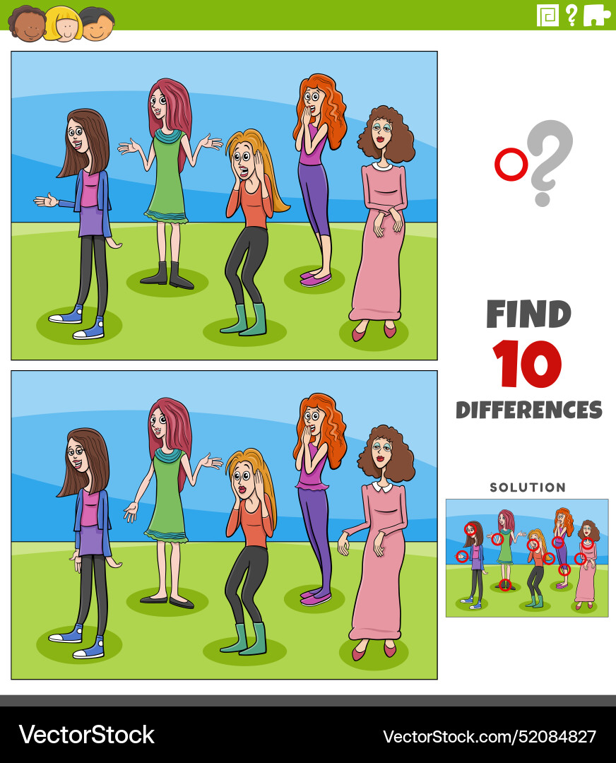 Differences activity with cartoon young women Vector Image