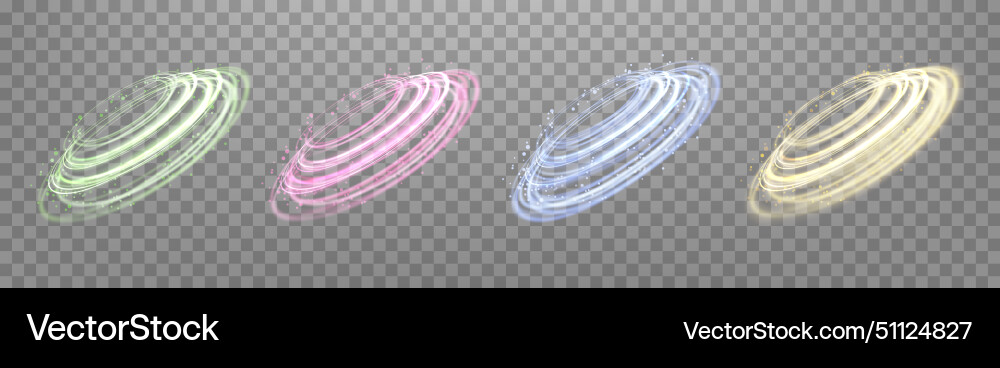 Glowing magic rings set neon realistic energy Vector Image