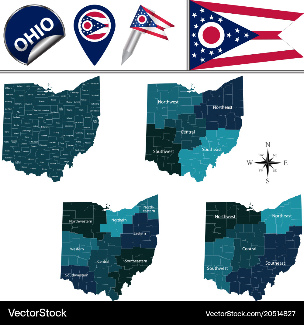 Map of ohio with regions Royalty Free Vector Image