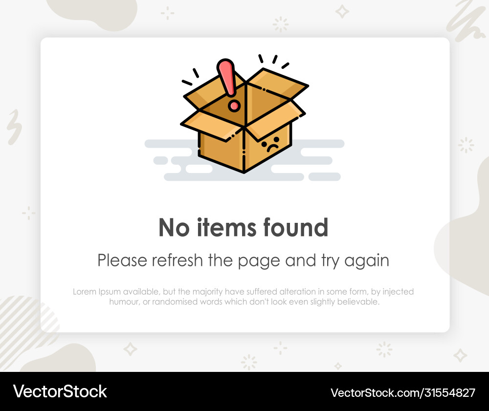 No items found something went wrong template Vector Image