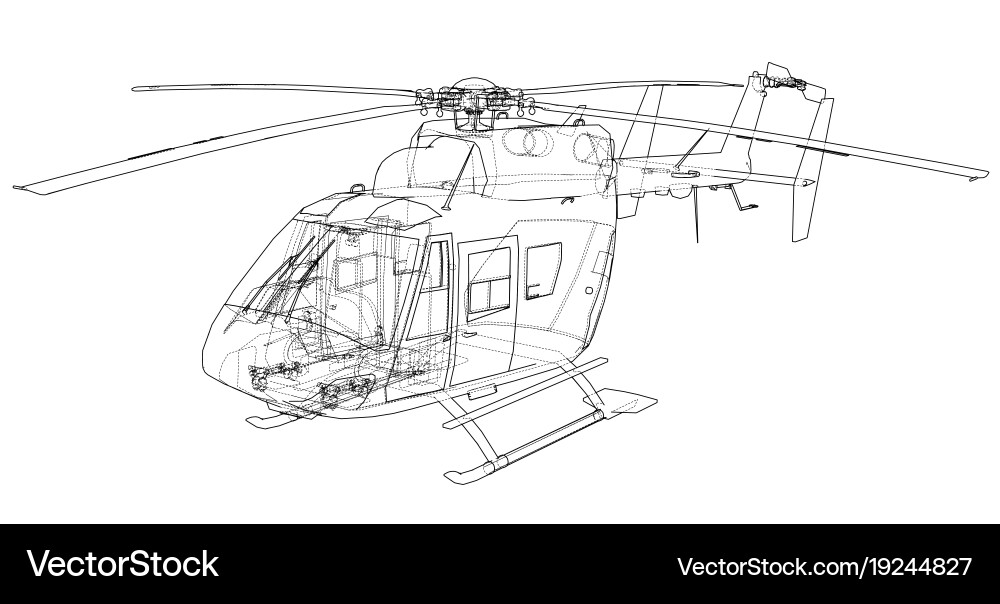 Outline drawing of helicopter Royalty Free Vector Image