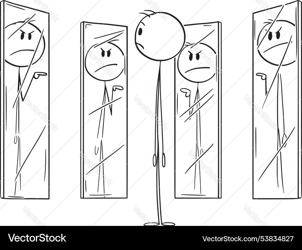 Person looking on mocking yourself in mirrors Vector Image