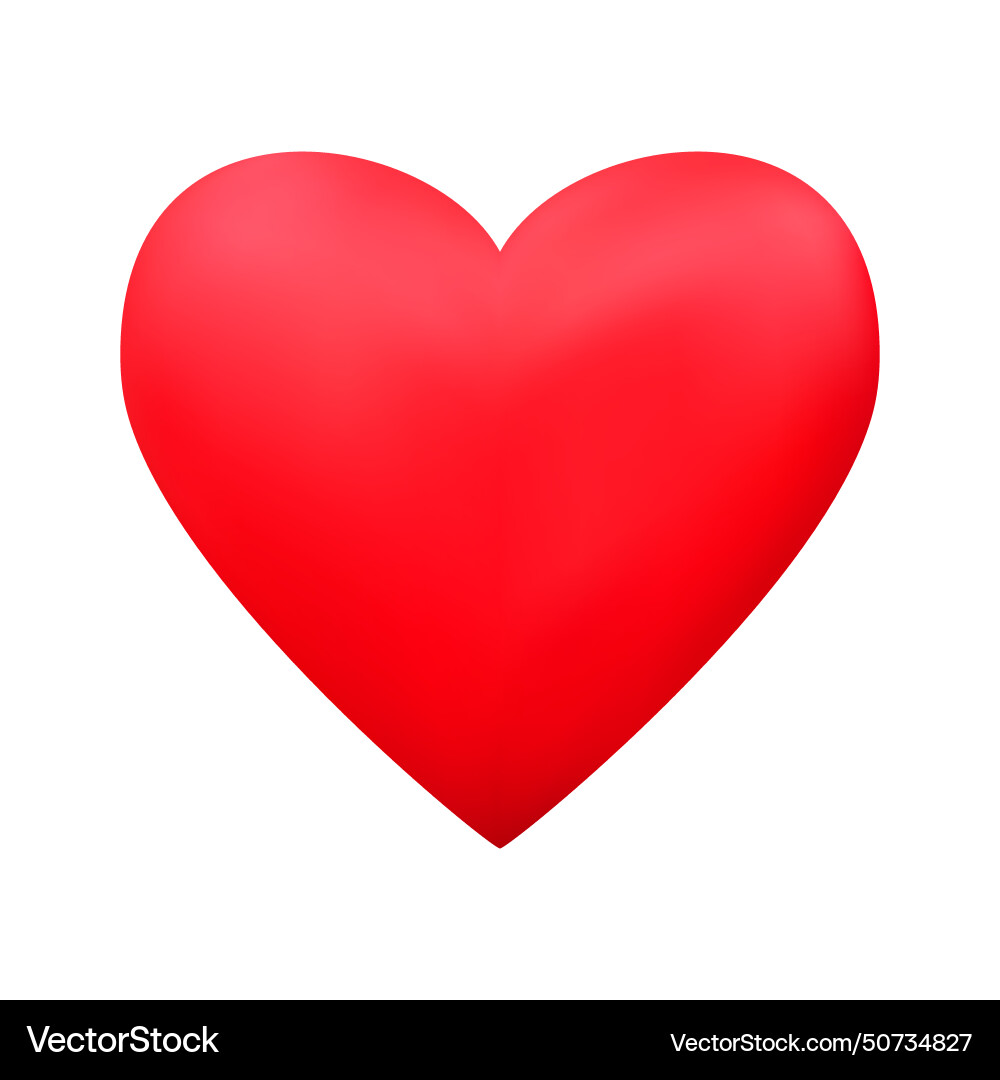 Red Realistic Heart Icon On White Background 3d Vector Image 
