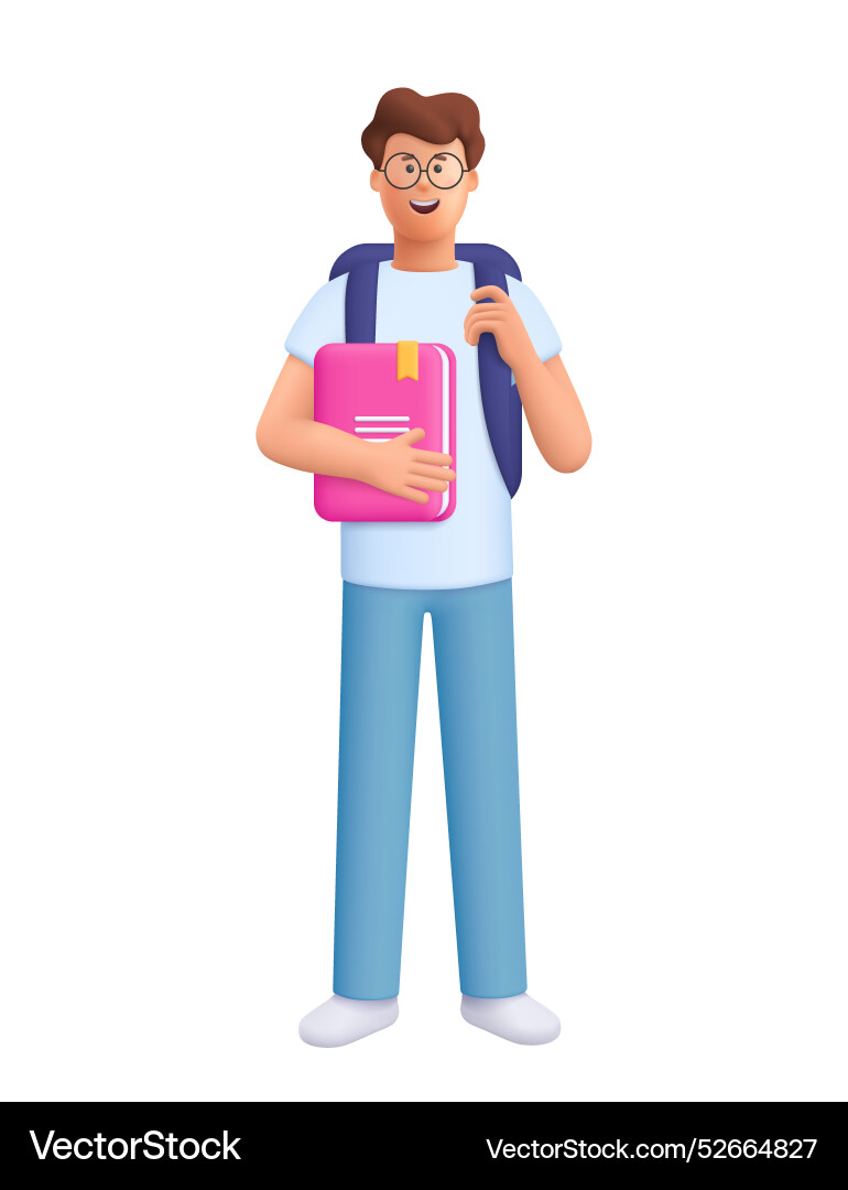 Student with backpack holding book study Vector Image