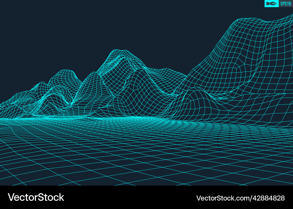 3d wireframe terrain wide angle eps10 Royalty Free Vector