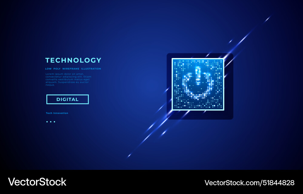 A power button on digital semiconductor ai chip Vector Image