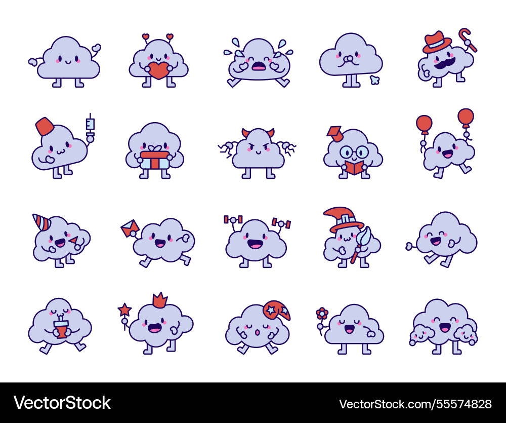 Adorable set cute kawaii cloud characters Vector Image