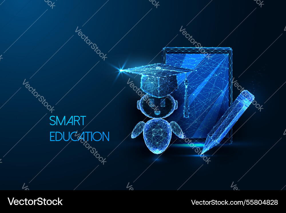 Ai tutor with graduation cap tablet and pencil Vector Image