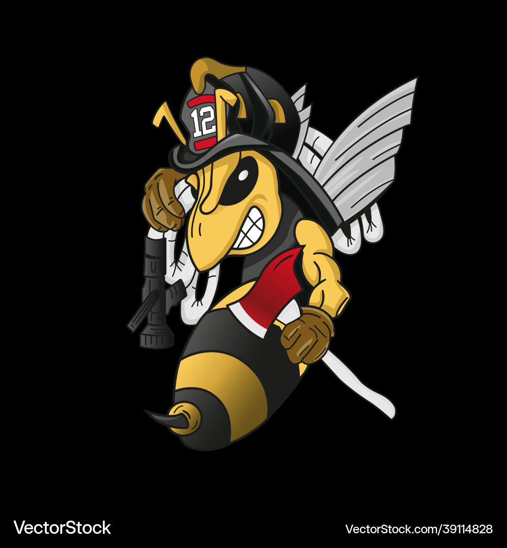 Bee Firefighter with Axe and Hose Royalty Free Vector Image