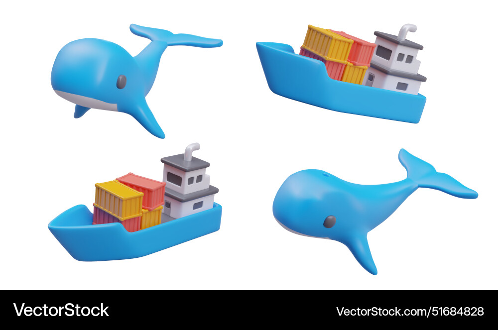 Blue whale barge with containers in cartoon style Vector Image