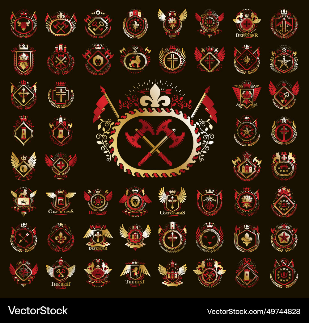 Classic style emblems big set ancient heraldic Vector Image