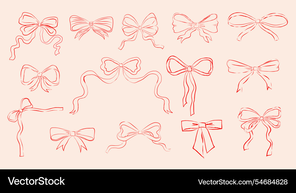 Collection of hand drawn bows ribbons Royalty Free Vector