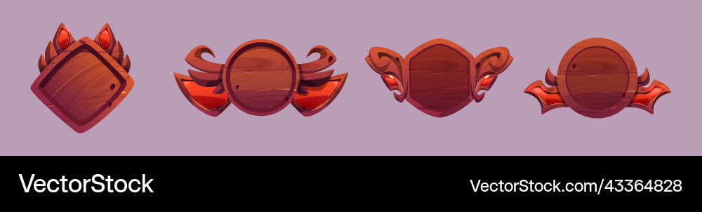 Game avatar frames level ui icons wooden shields Vector Image