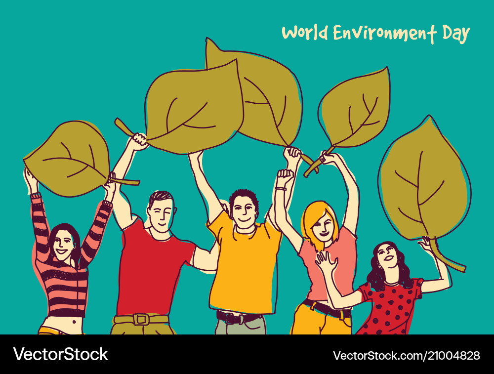 Happy group people world environment day green Vector Image