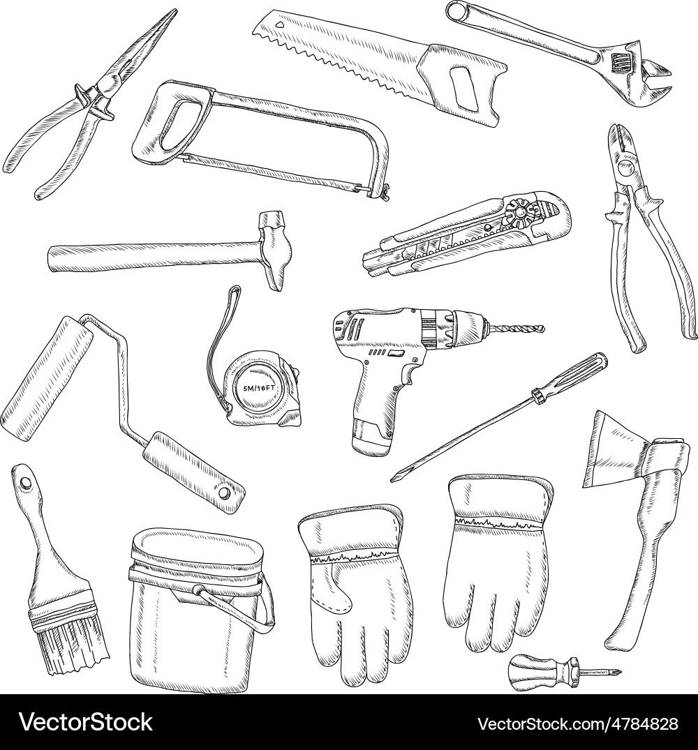 House renovation tools set black outline Vector Image