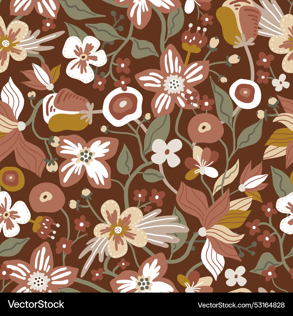 Seamless floral pattern in fall colors style Vector Image