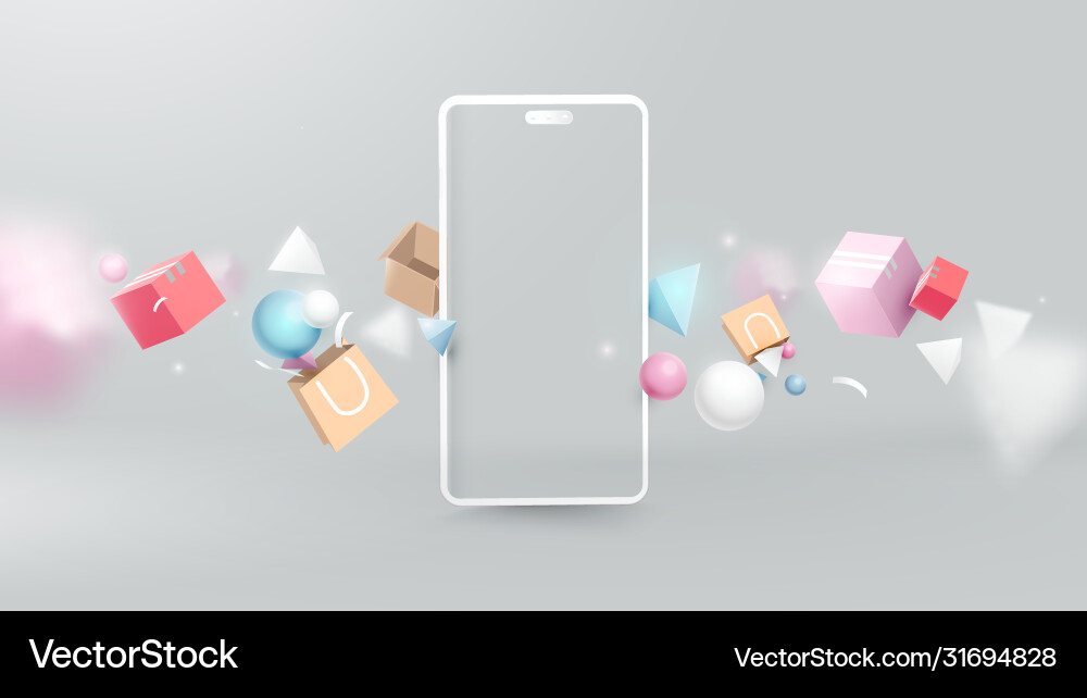 Shopping online with realistic modern smartphone Vector Image