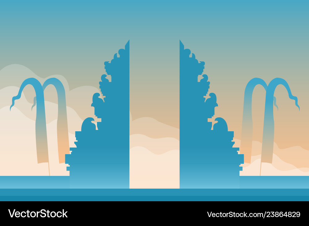 Bali hindu temple gate on sky landscape Royalty Free Vector