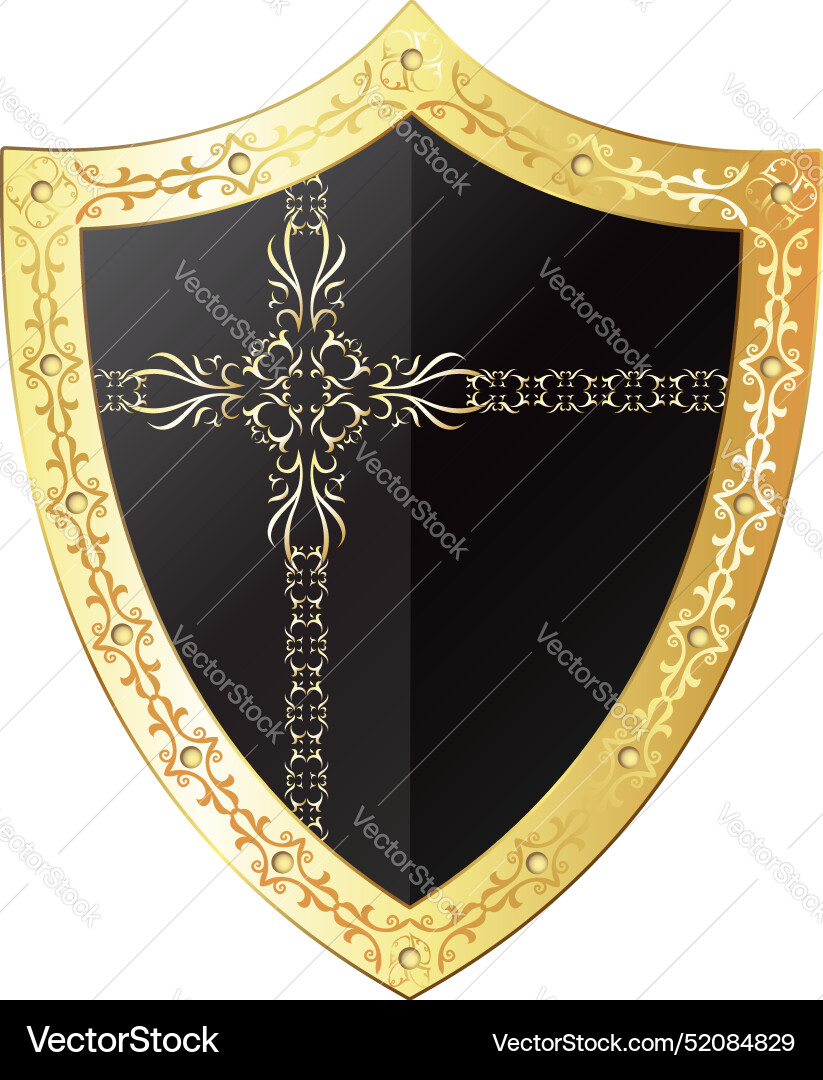 Black shield with gold border pattern design Vector Image