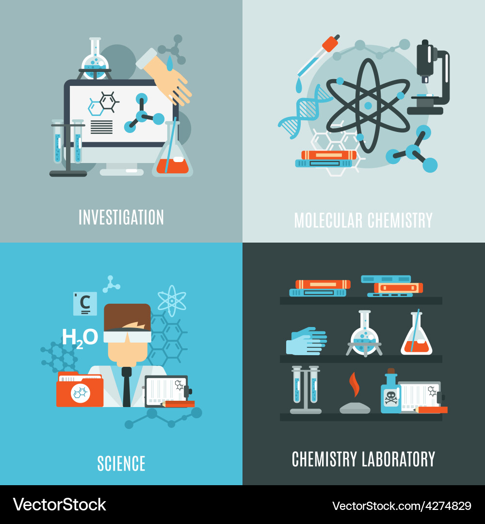 Chemistry flat set Royalty Free Vector Image - VectorStock