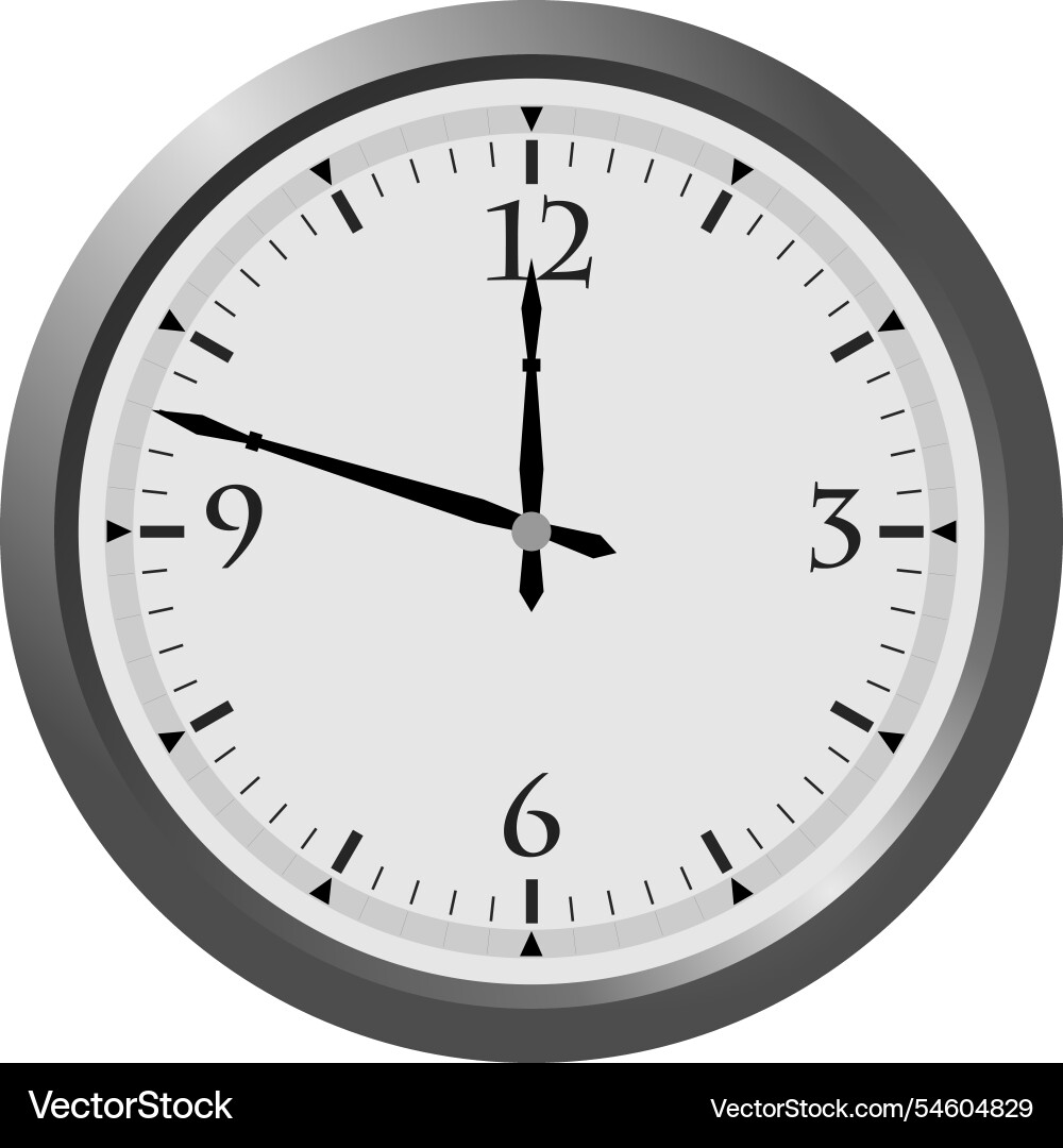 Clock showing nine oclock on white background Vector Image