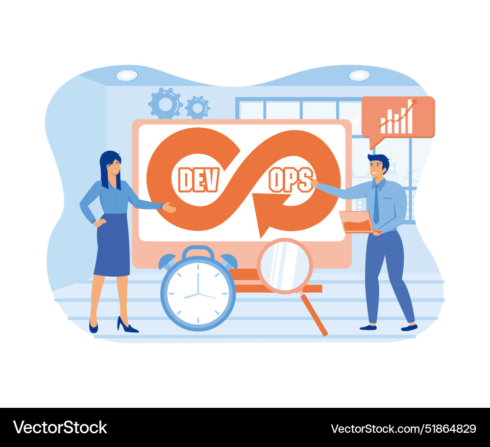 Devops developers work with automation process Vector Image