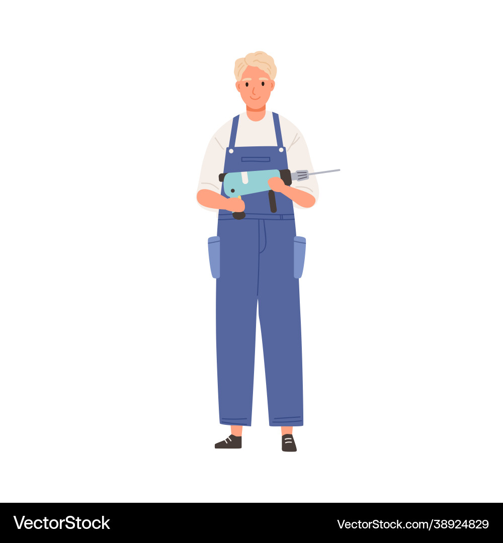 Man worker holding electric drill tool for repair Vector Image