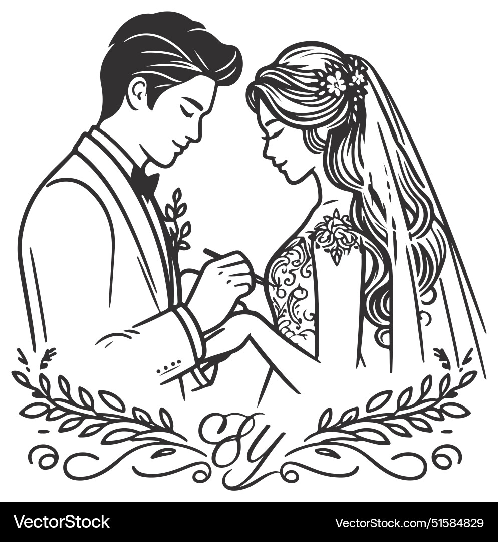 One continuous drawn line wedding from Royalty Free Vector