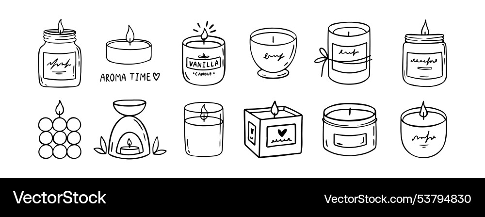 Candle doodle hand drawn icon set different Vector Image