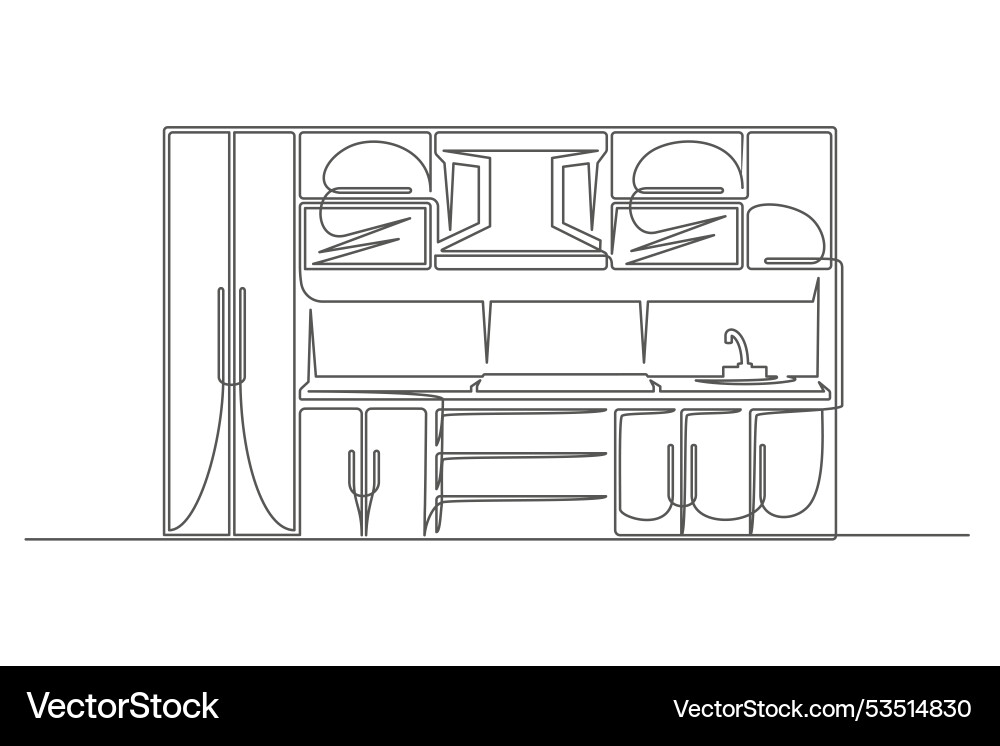Continuous one line drawing kitchen Royalty Free Vector