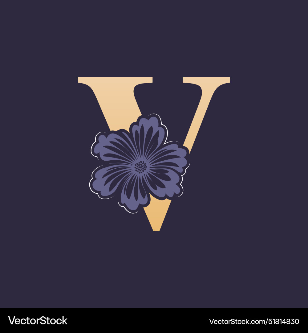 Floral alphabet v logo with flower initial letter Vector Image