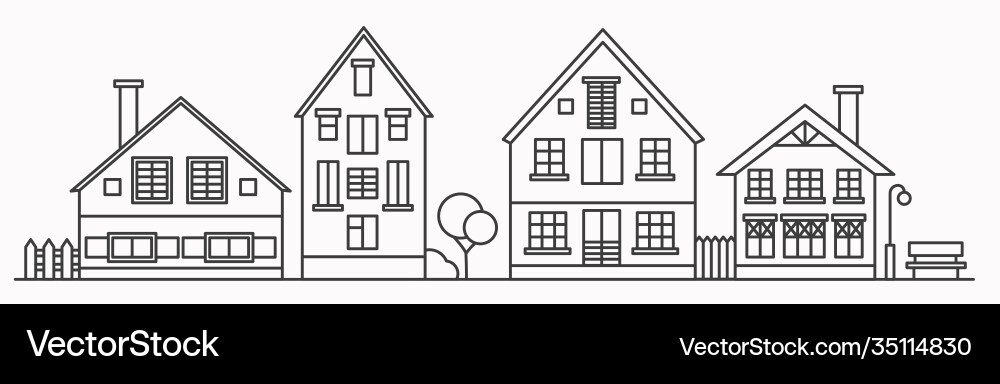 Linear cityscape with various row houses outline Vector Image