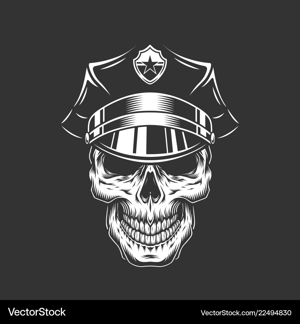 Monochrome policeman skull in police cap Vector Image