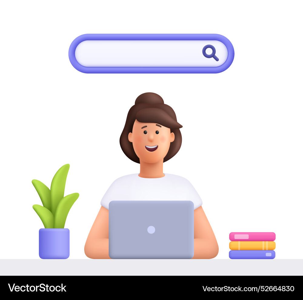 Woman searching browsing internet with search bar Vector Image