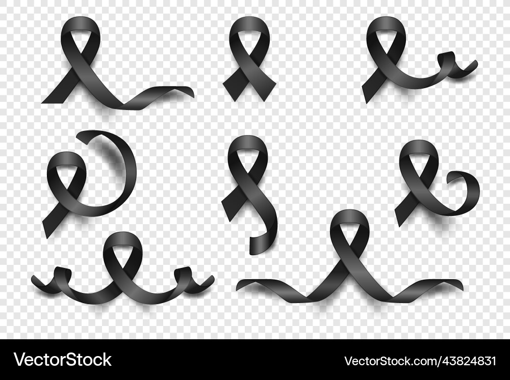 3d realistic black ribbon set melanoma Royalty Free Vector