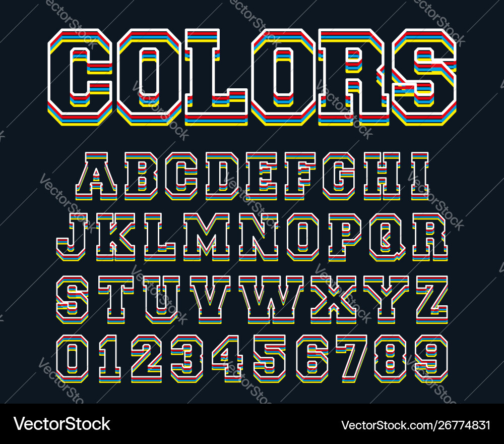 Colored lines alphabet template letters Royalty Free Vector