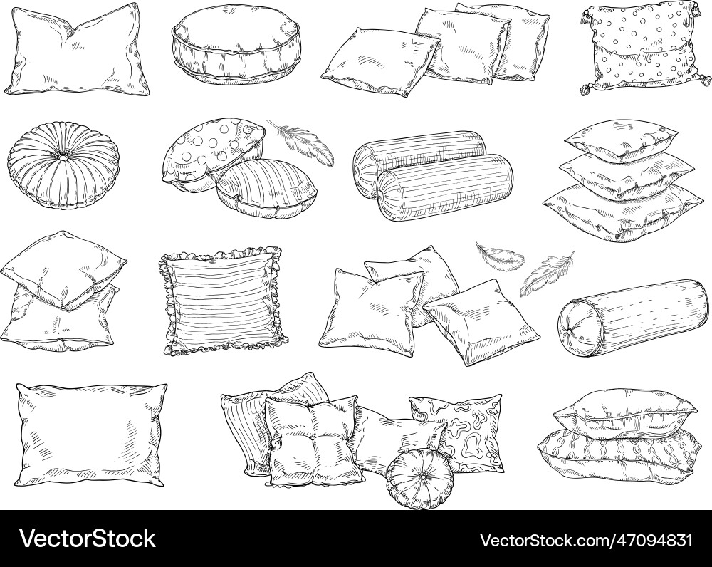 Cushion sketch drawing hand drawn bedroom pillows Vector Image
