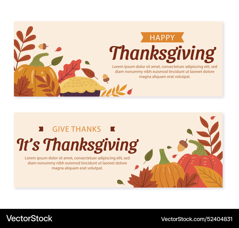 Hand drawn flat thanksgiving horizontal banners Vector Image