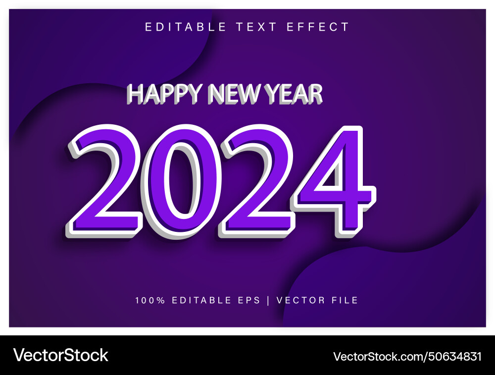 Happy new year 2024 editable text effect cartoon Vector Image