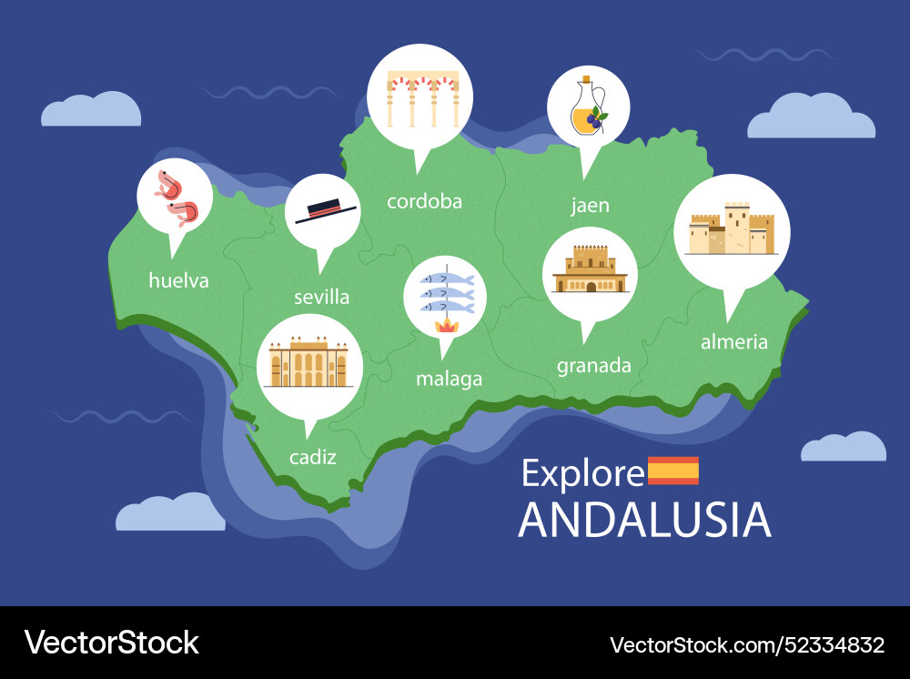 Maps with pictograms for spain andalusia Vector Image