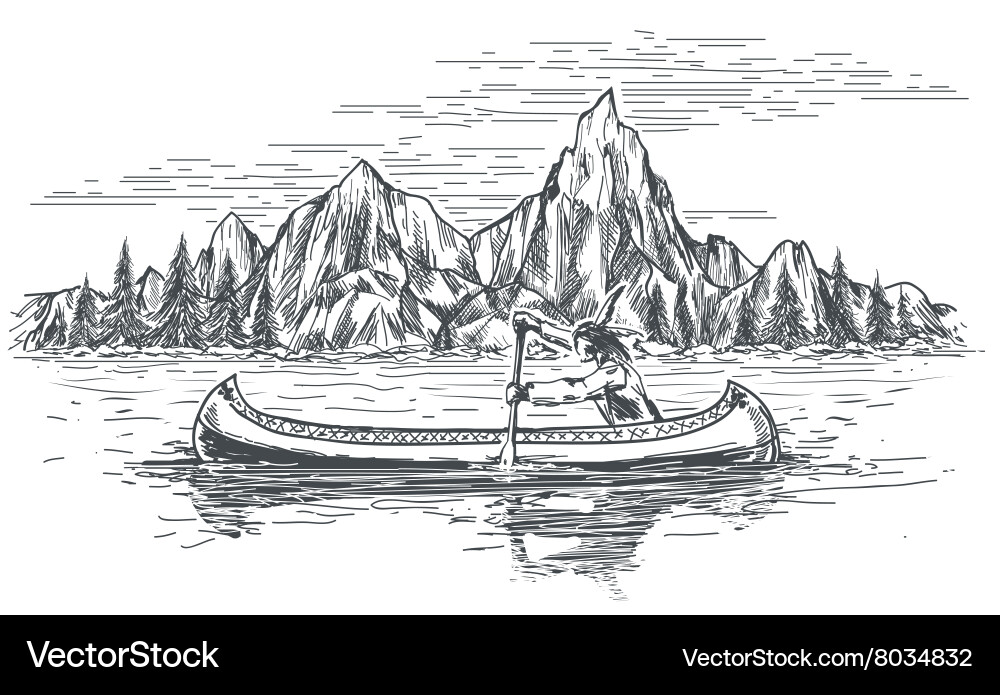 Native american in canoe boat Royalty Free Vector Image