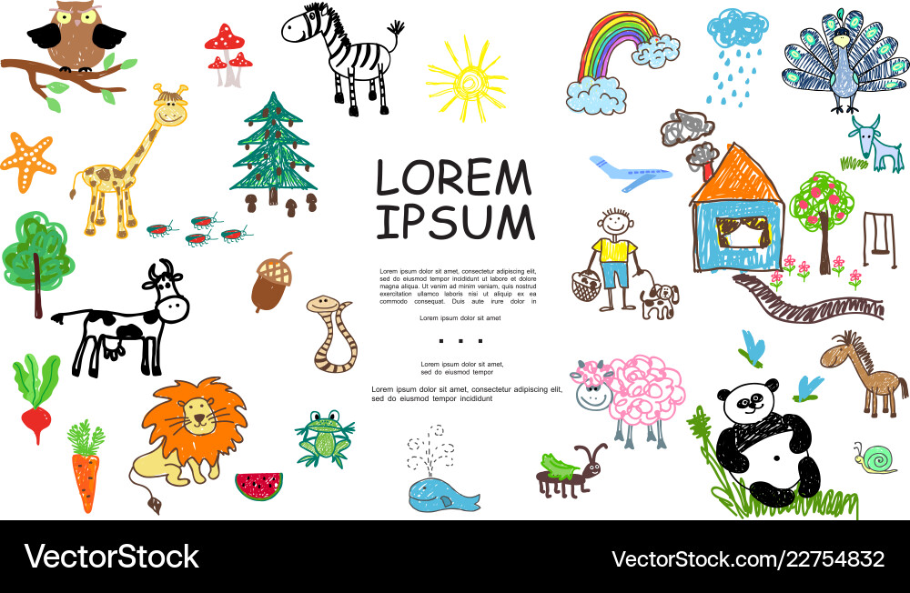 Sketch kids elements composition Royalty Free Vector Image