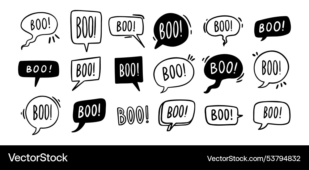 Speech bubbles with text boo hand drawn Royalty Free Vector