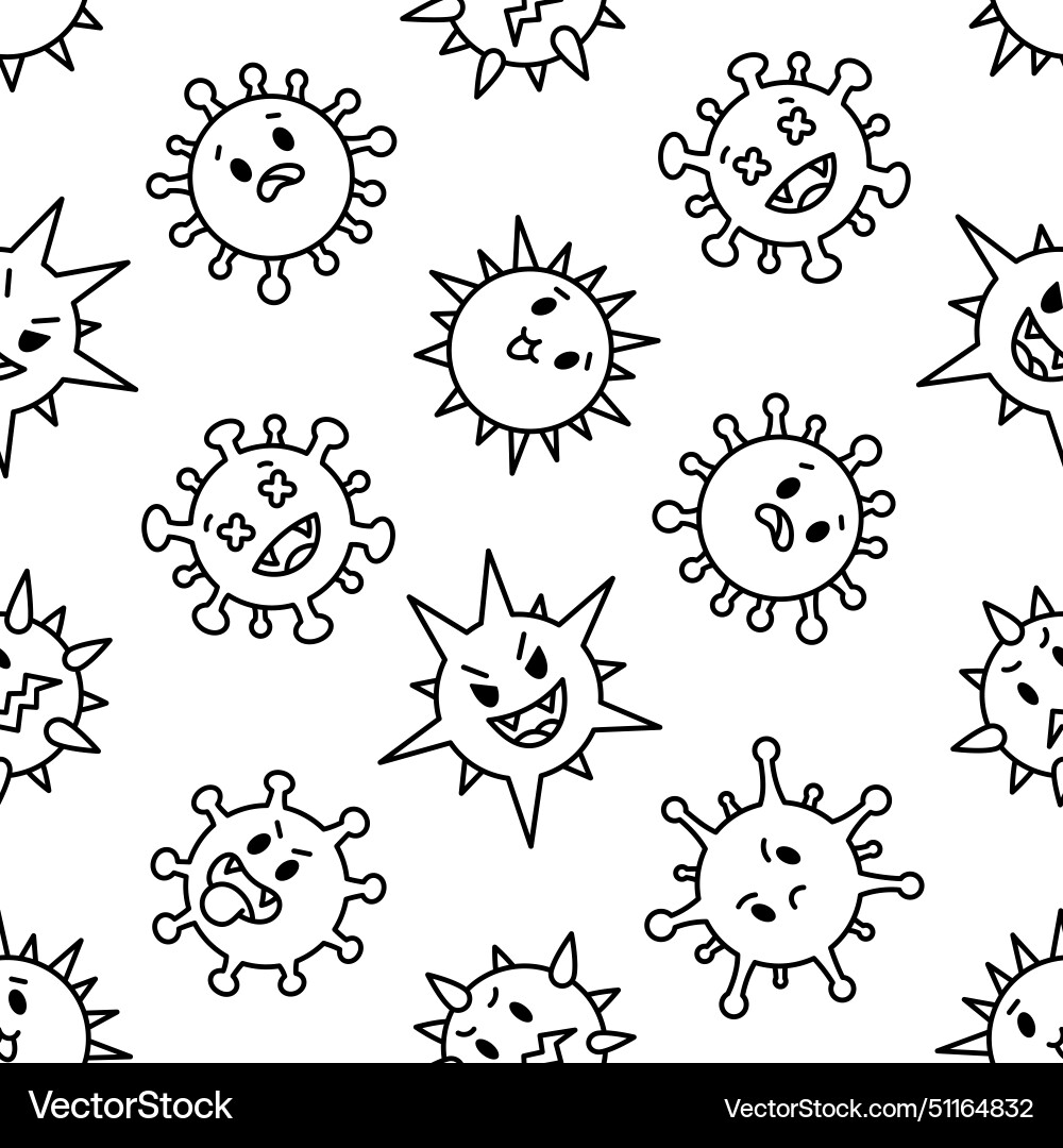 Viruses kawaii seamless pattern coloring page Vector Image