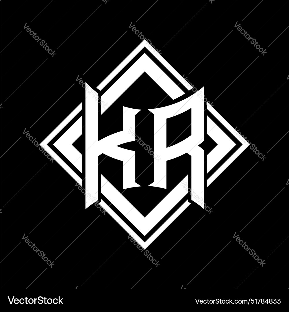 Kr letter logo abstract shield shape with square Vector Image