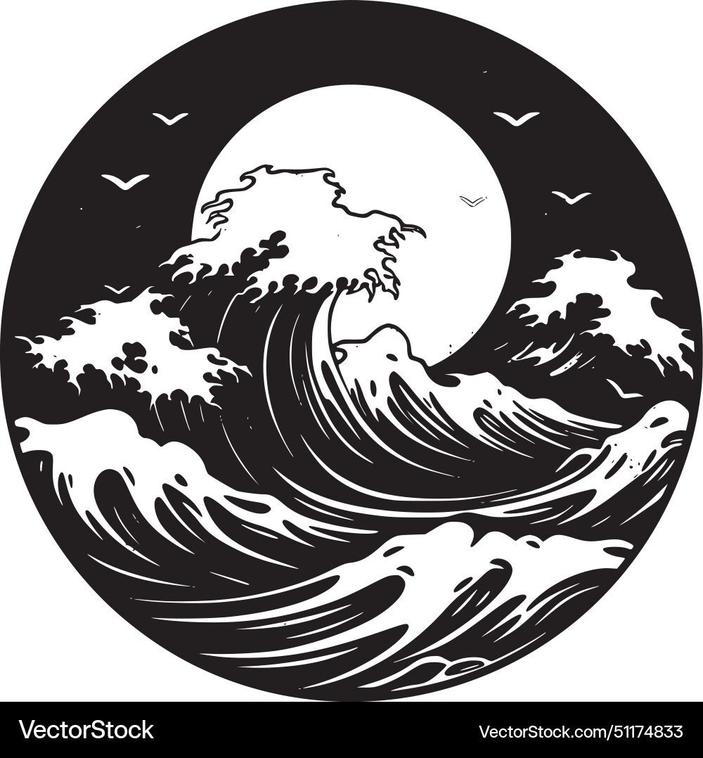 Ocean - black and white Royalty Free Vector Image