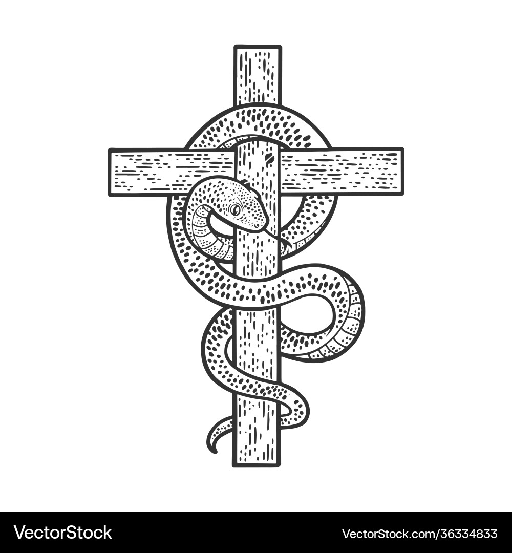Snake on cross sketch Royalty Free Vector Image