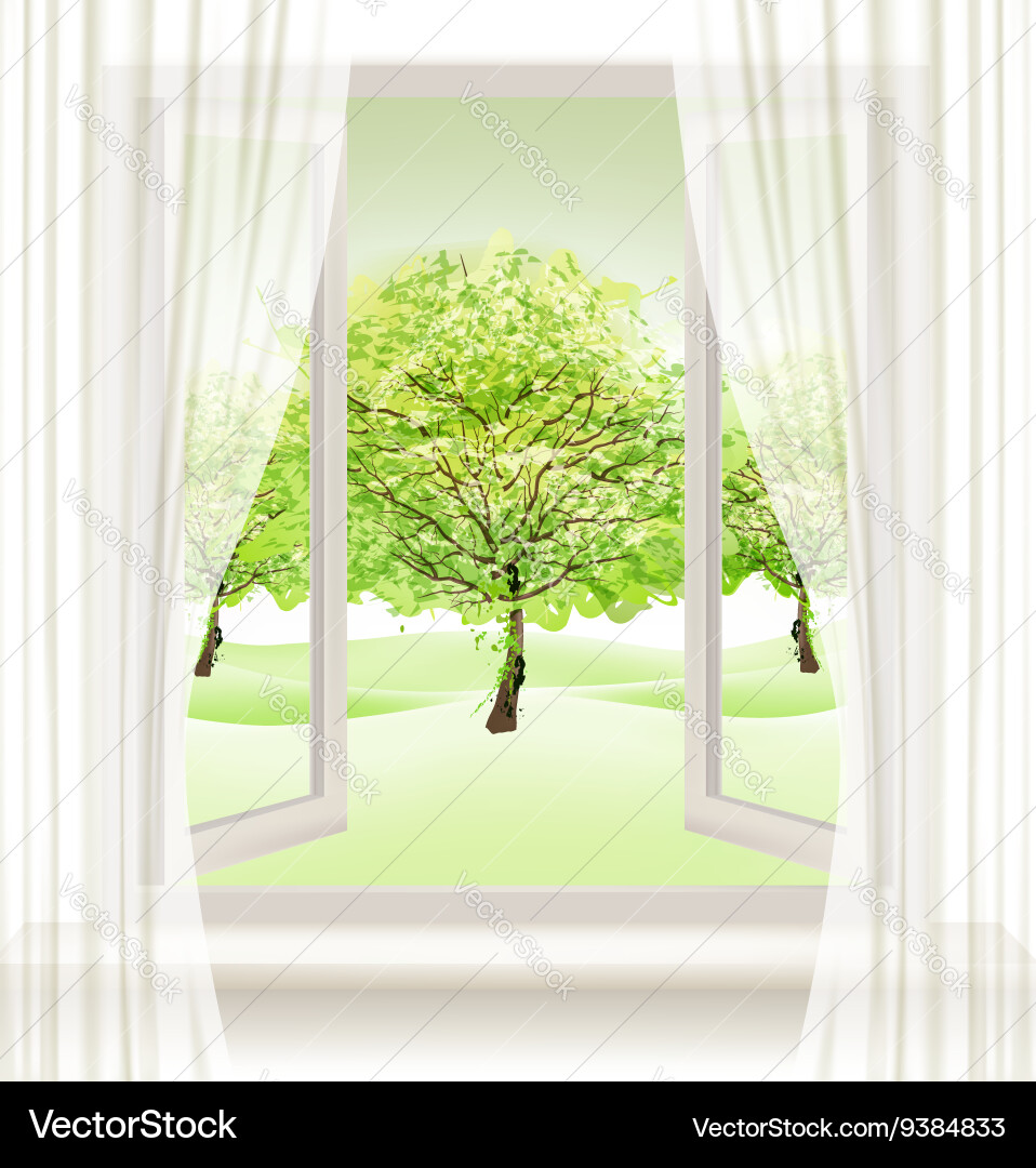 Summer background with an open window and green Vector Image
