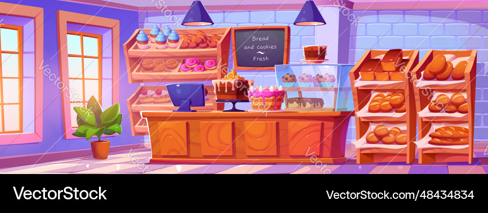Bakery shop interior cartoon Royalty Free Vector Image