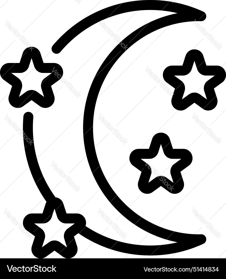 Crescent moon and stars line art Royalty Free Vector Image